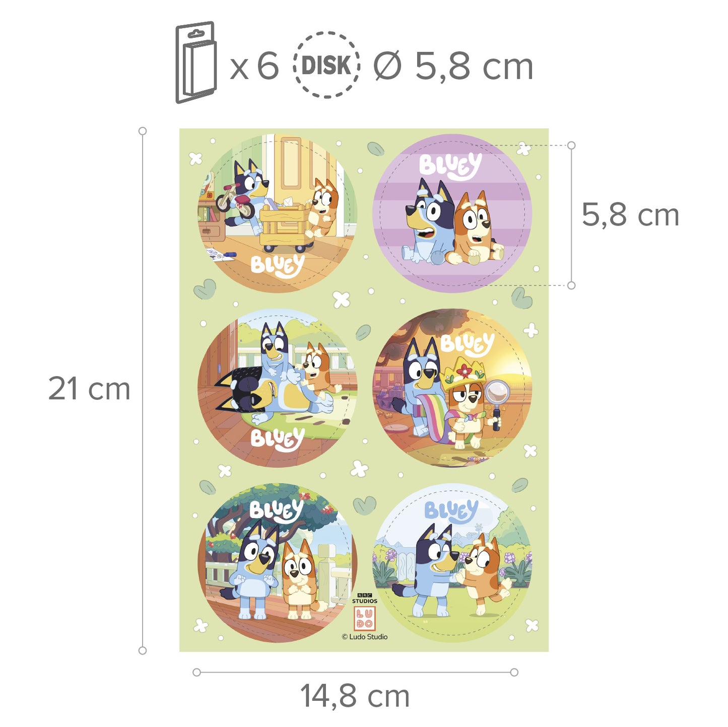 MIX DISCOS COMESTIBLES BLUEY Y BINGO ZERO 6U Ø5,8CM A5